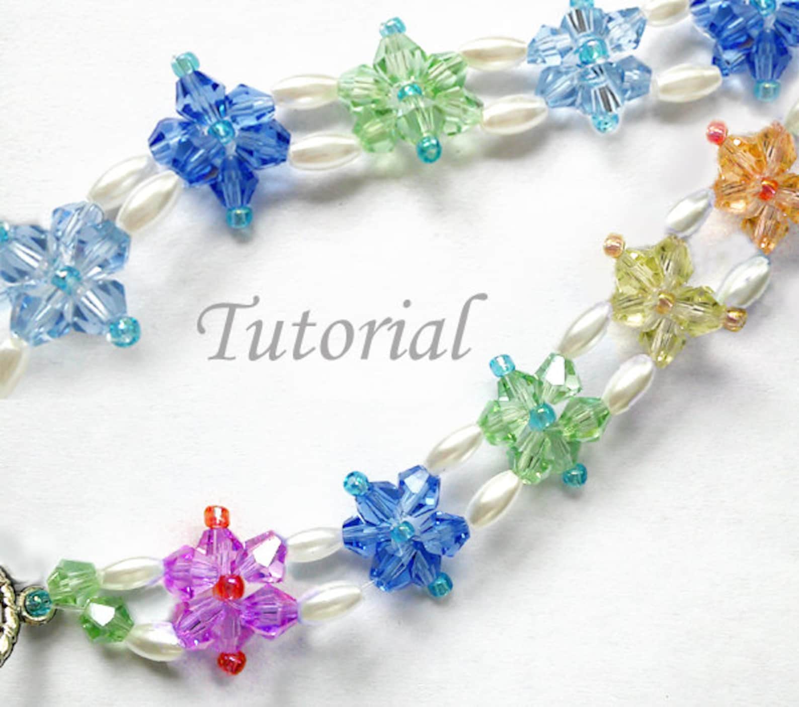Crystal Bicones Bracelet Tutorial Pattern Beaded Chain of Flowers ...