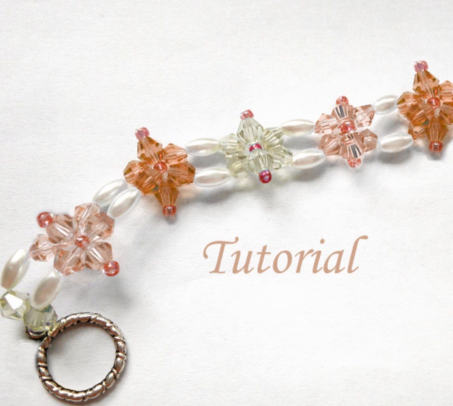 Crystal Bicones Bracelet Tutorial Pattern - Beaded Chain of Flowers ...