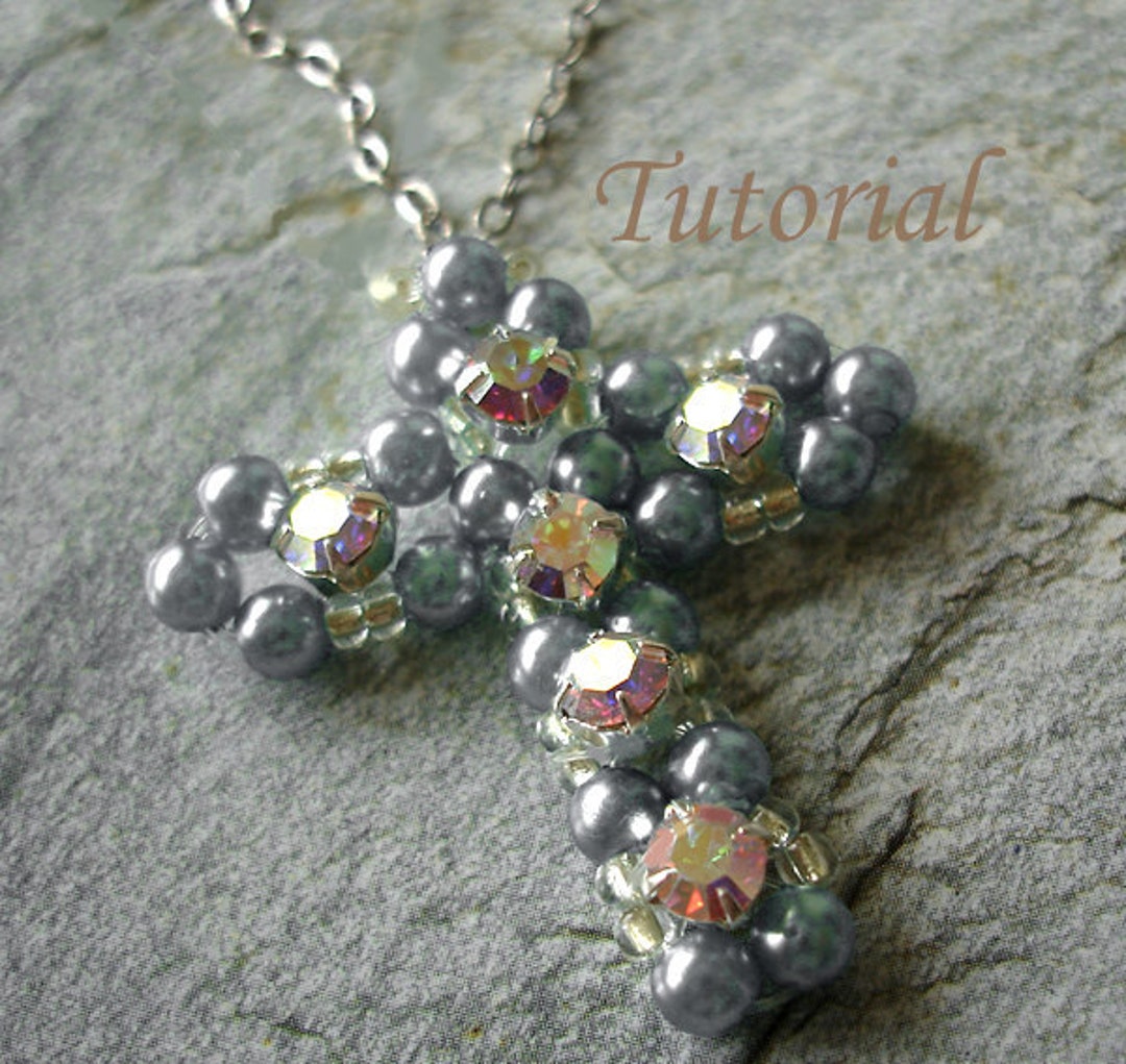 Beading Tutorial - Beaded Gray Cross Pendant Religious Pendant Making ...