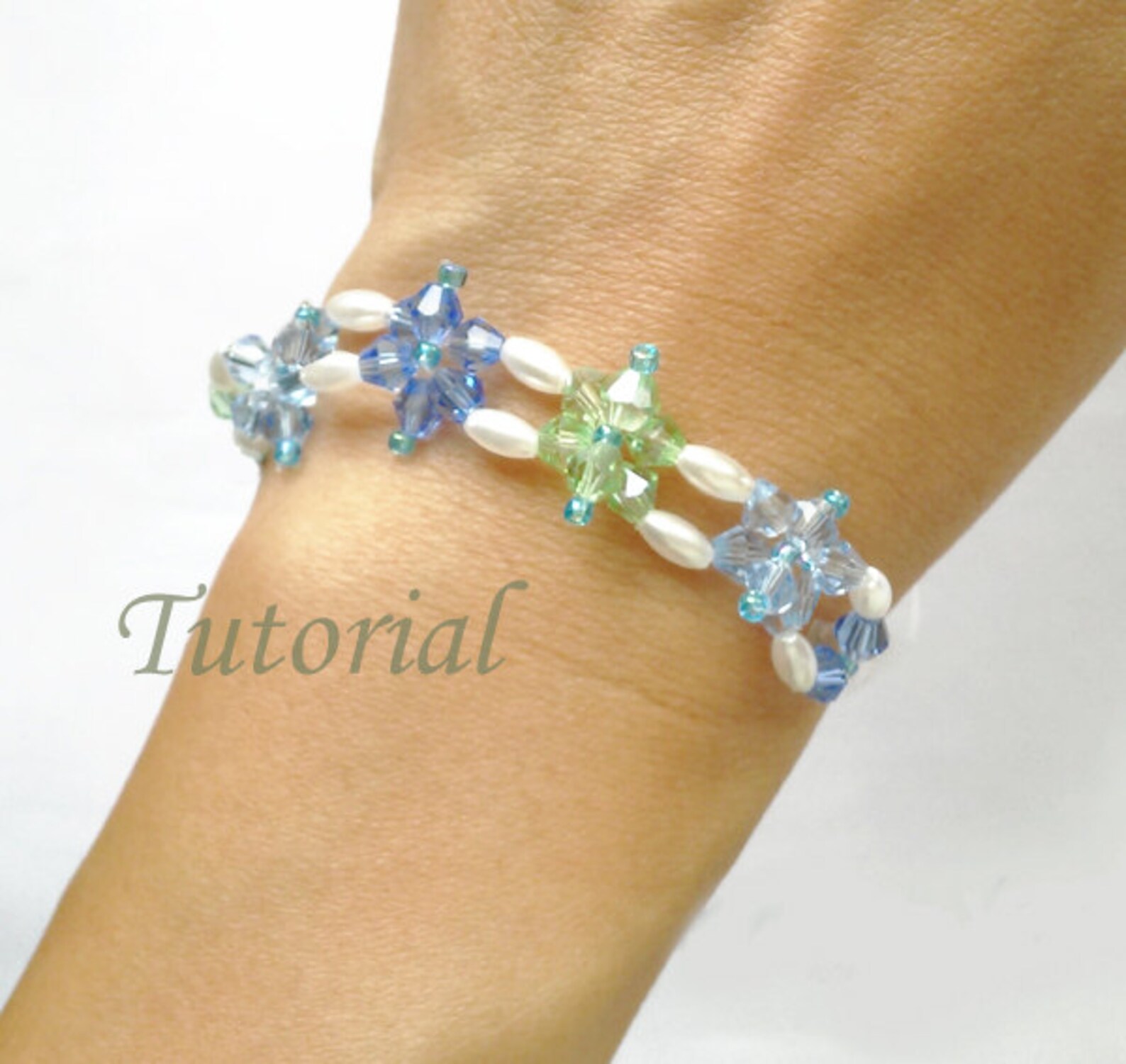 Crystal Bicones Bracelet Tutorial Pattern - Beaded Chain of Flowers ...