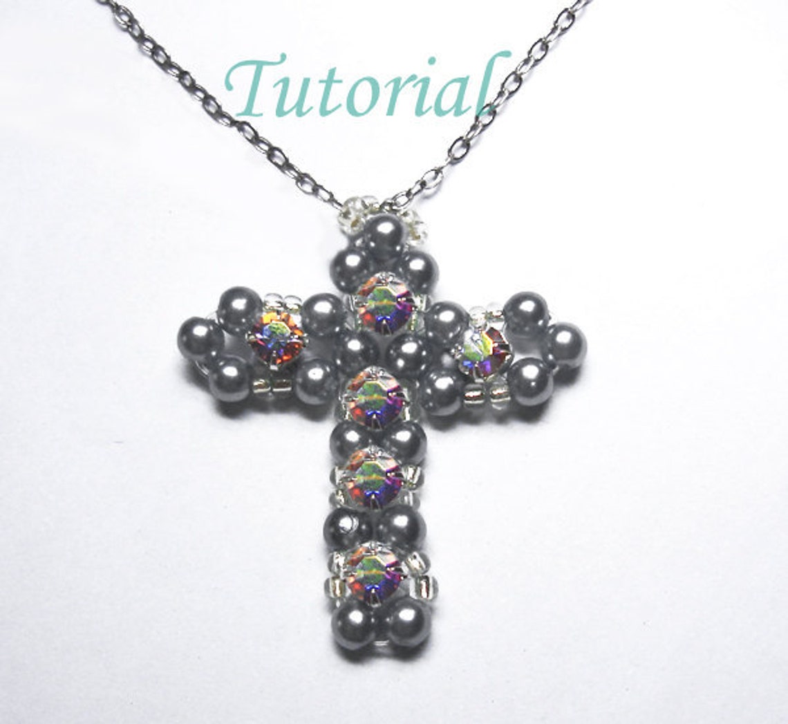 Beading Tutorial - Beaded Gray Cross Pendant Religious Pendant Making ...