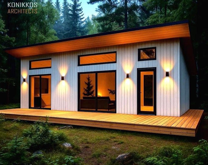 650 Sq Ft Modern Tiny House Plan – Lean to Shed Roof Cabin, 1 Bedroom ...