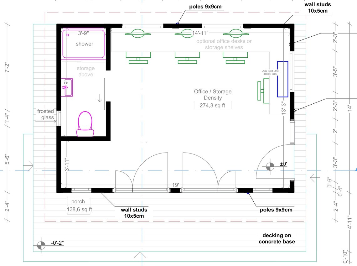 Custom 14x20 Ft Office + Storage Plan – 280 Sq. Ft, Grey, Full Bath ...
