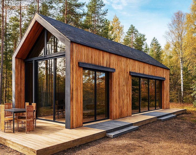 720 Sq Ft - 20x36 Ft - 2 Bed Compact Cabin Plan – Porch, Double Sink ...