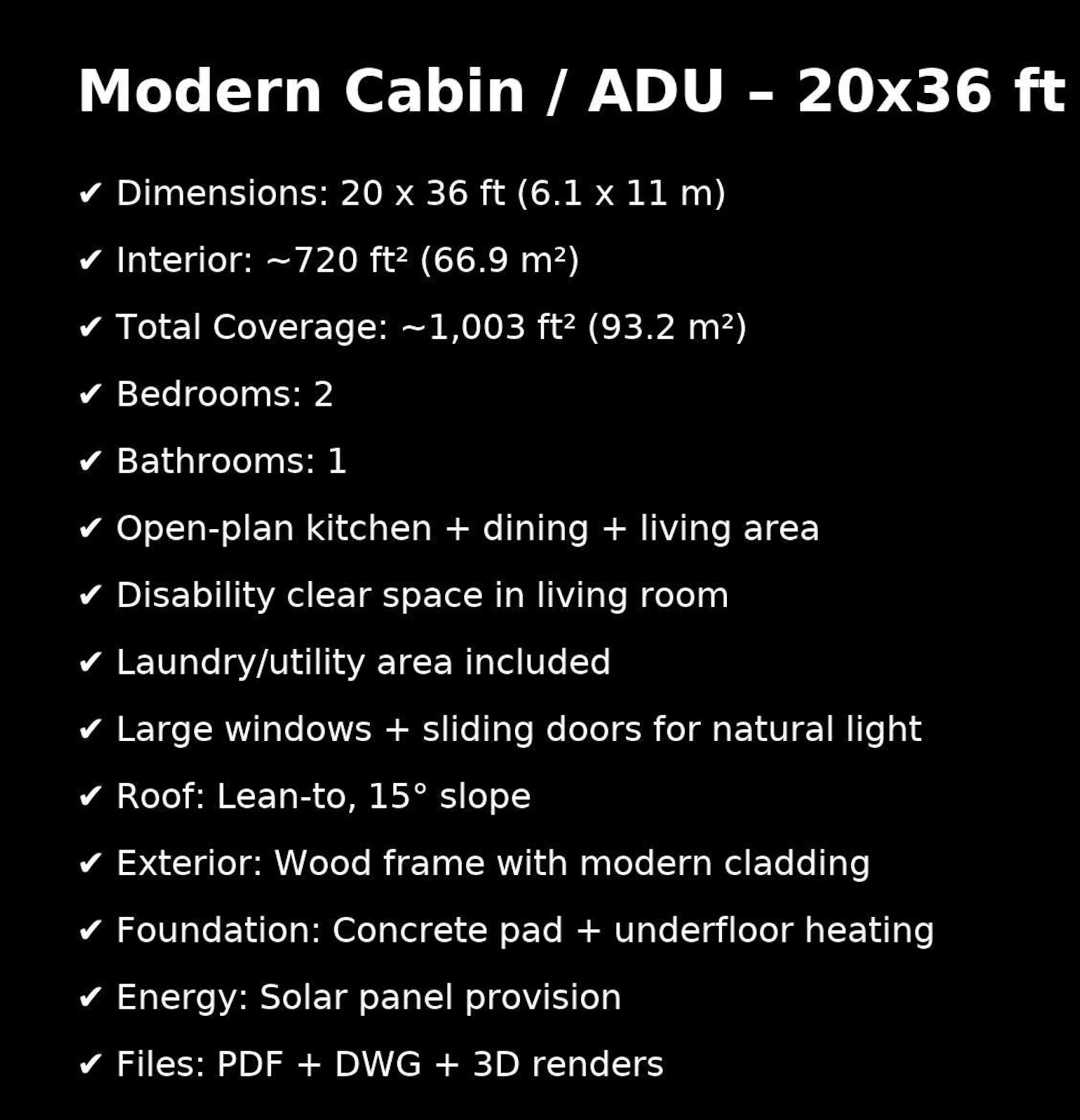 20x36 Ft - 2 Bedroom Cabin • 720 Sq. Ft • Grey Siding • Single Slope ...