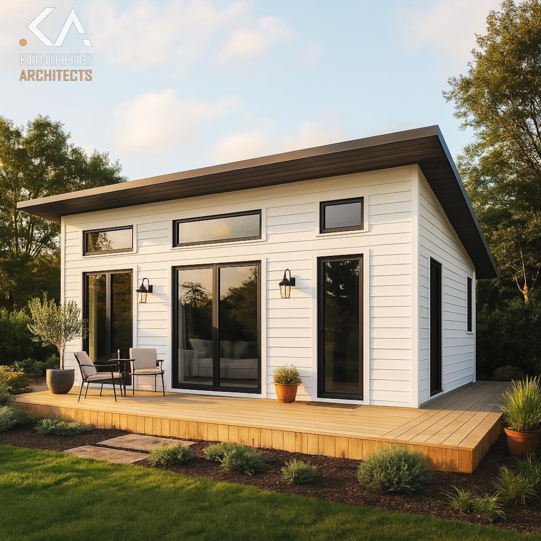 550 Sq Ft 1-bed Lean-to Cabin Plan • 18x32 Tiny Home Blueprint • DWG ...