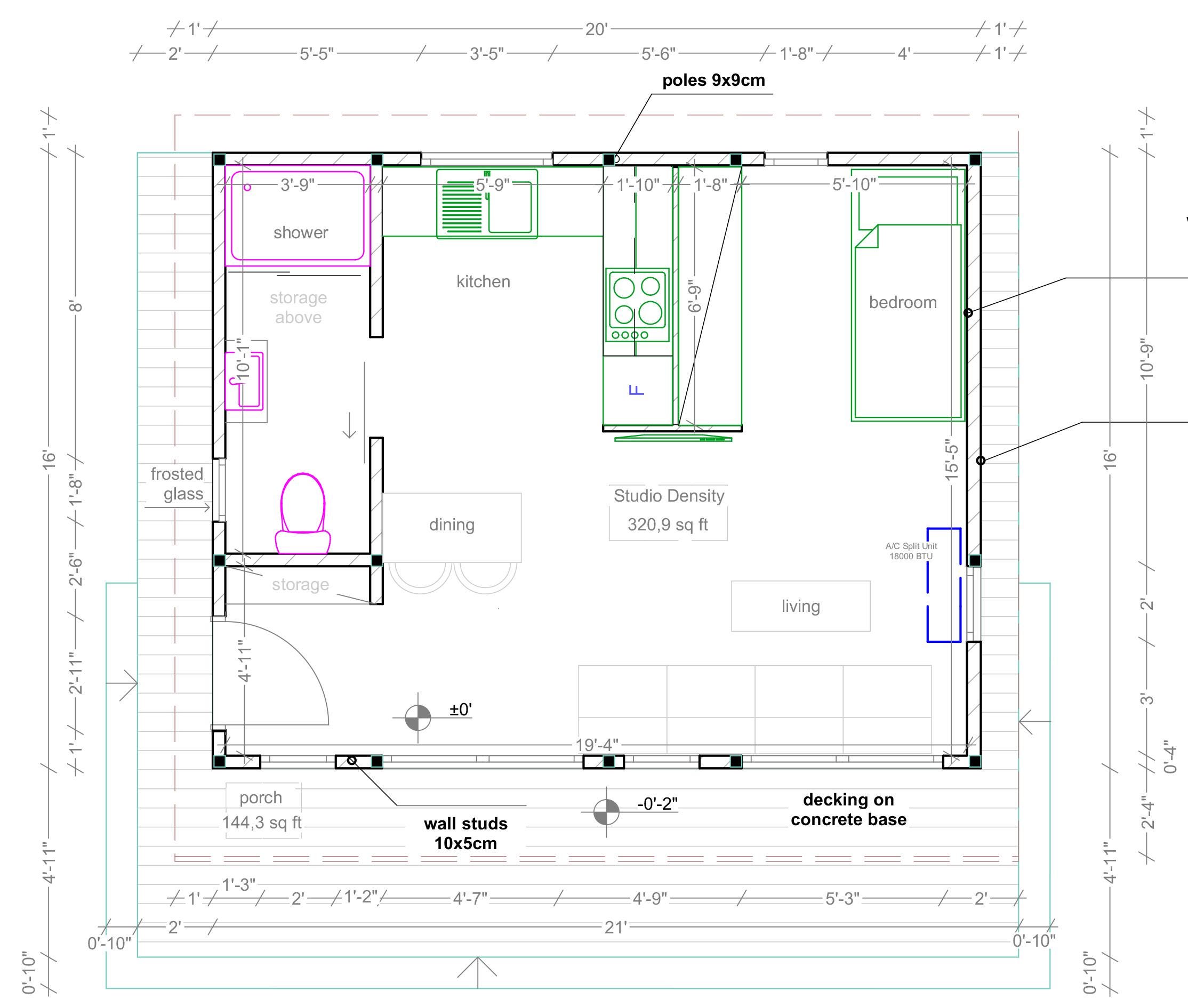 16x20 Ft Studio Plans – 320 Sq Ft + 144 Sq Ft Deck, Dark Rustic Wood ...