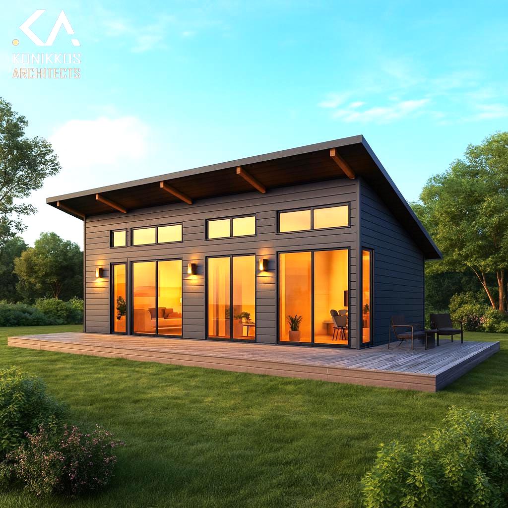 20x36 Ft - 2 Bedroom Cabin Plans • 700 Sq. Ft • Grey Siding • Single ...