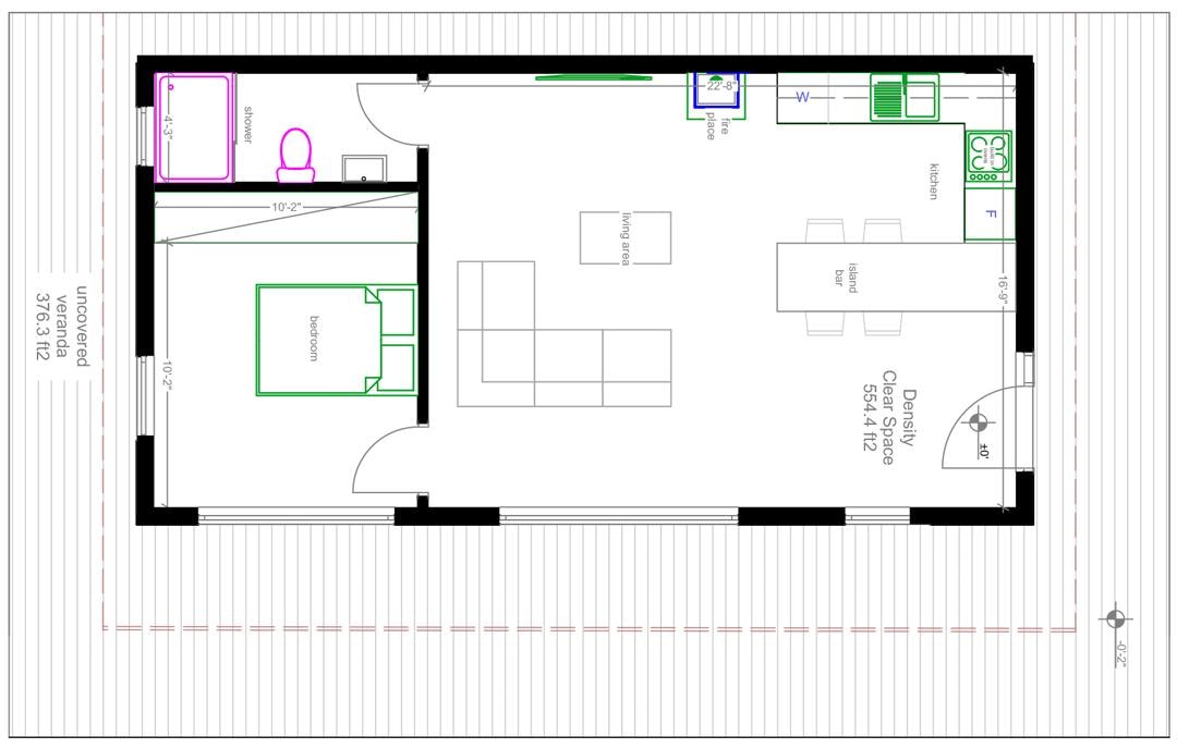 18x32ft Black Lean-to Cabin Plan • 550 Sq Ft PDF DWG • 1 Bedroom Lean ...