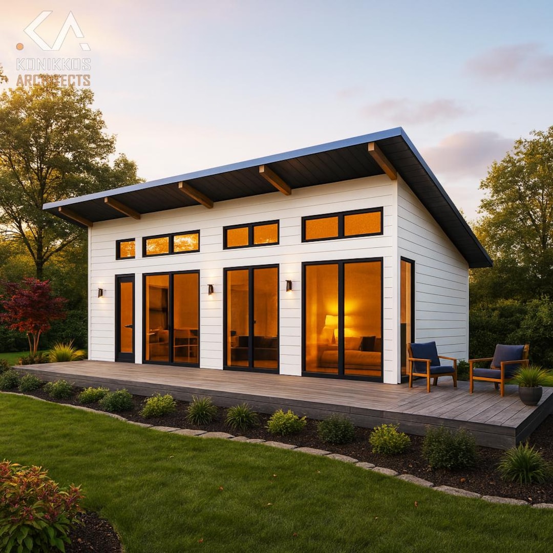 20x36 Ft 700 Sq Ft 2 Bed Compact Cabin Plan – Porch, Double Sink Bath ...