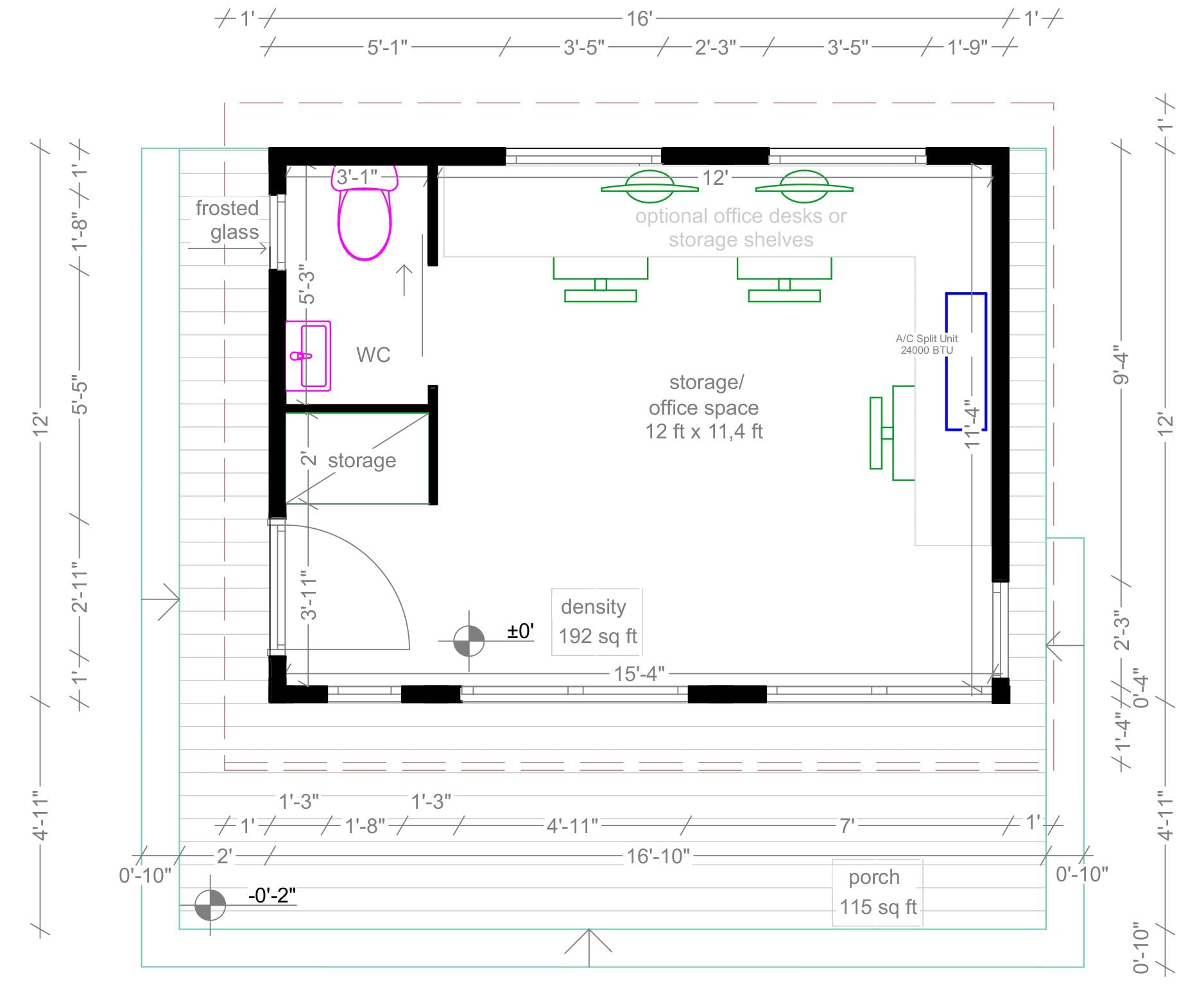 12x16 Ft Backyard Office Custom Shed – 192 Sq Ft + Half Bath + Porch ...