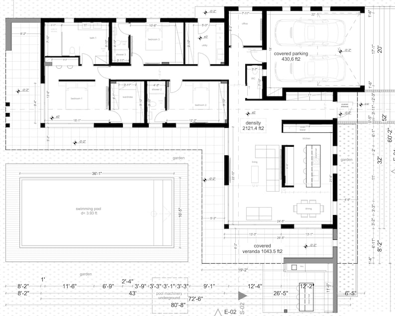 Modern L-shaped 3 Bedroom Villa House Plan – 2,000 Sq Ft | 1-story Home ...