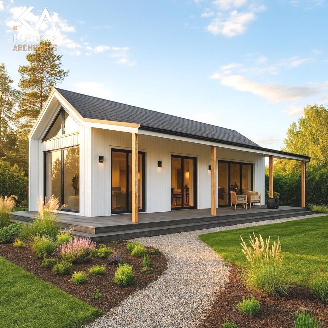 2 Bedroom Gable Cabin Plan – 18x48 Ft, 850 Sq Ft + Porch, Wood Frame ...