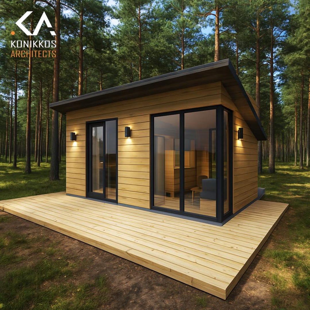 Light Wood ADU Cabin Floor Plan – 10x20 Ft, 200 Sq Ft Flat Roof Shed ...