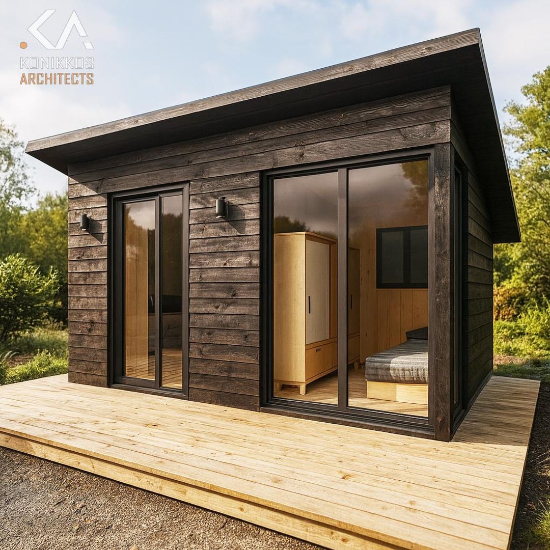 200 Sq Ft - 10x20 Ft - Rustic Studio Cabin Plan – Lean-to Flat Roof ...