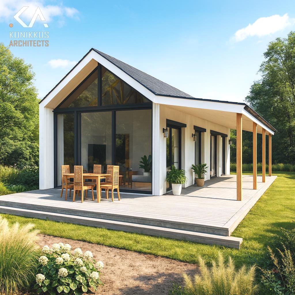 2 Bedroom Gable Cabin Plan – 18x48 Ft, 850 Sq Ft + Porch, Wood Frame ...