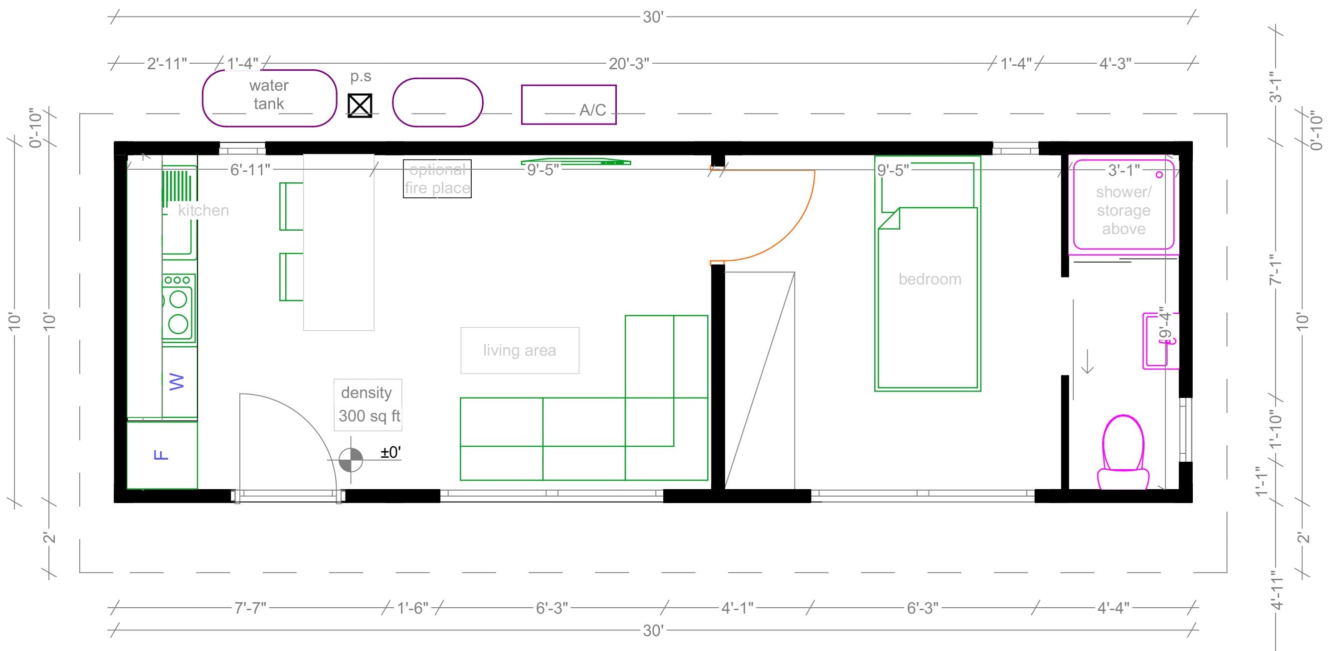 1 Bedroom - 300 Sq Ft - 10x30 Ft - Tiny Home ADU - Shed Roof Cabin ...