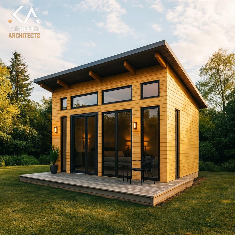 Studio Plans 12x20 Ft - 240 Sq. Ft Studio ADU | Modern Shed Roof Cabin ...