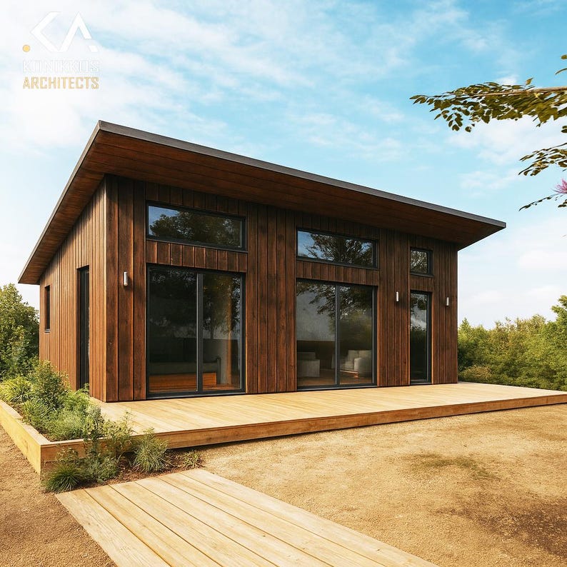 1 Bedroom 576 Sq Ft - Lean-to Shed Cabin Plan + 376 Sq Ft Deck, Wood ...