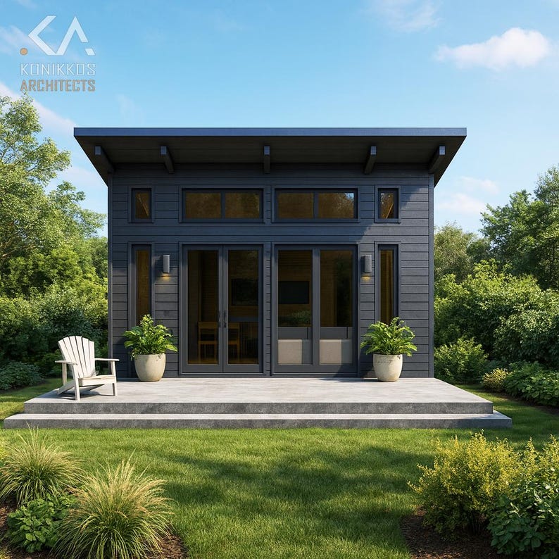 14x20 Ft Studio Plan 280 Sq Ft – Modern Lean-to Shed Cabin - Grey ...