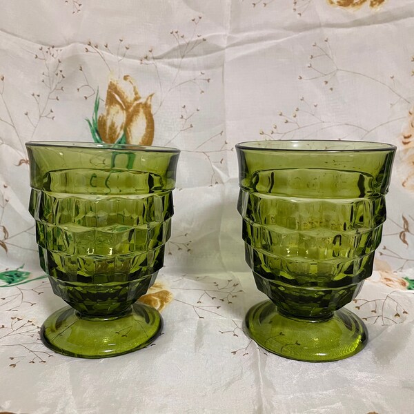Green Glass Goblets Etsy