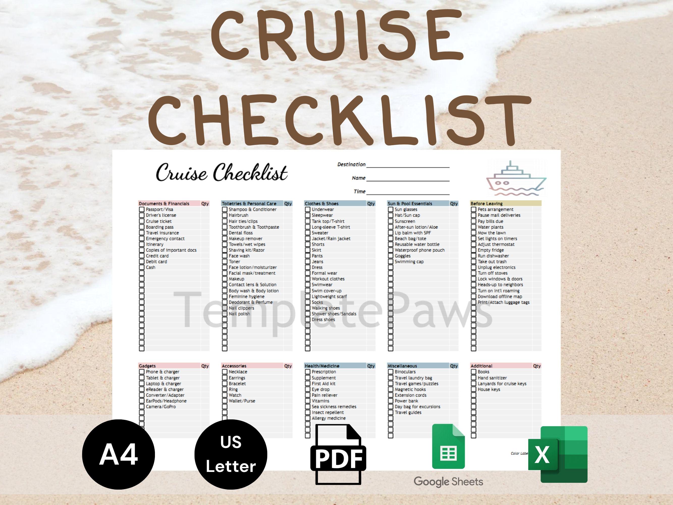 Cruise Checklist: What to Pack and Prepare for a Cruise? | Editable ...