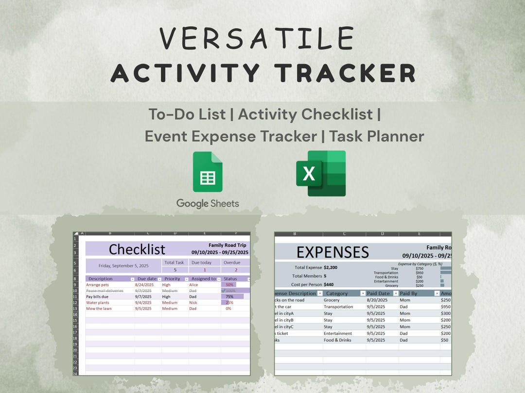 Activity Tracker: Tasks Planner Template for Google Sheets and Excel ...