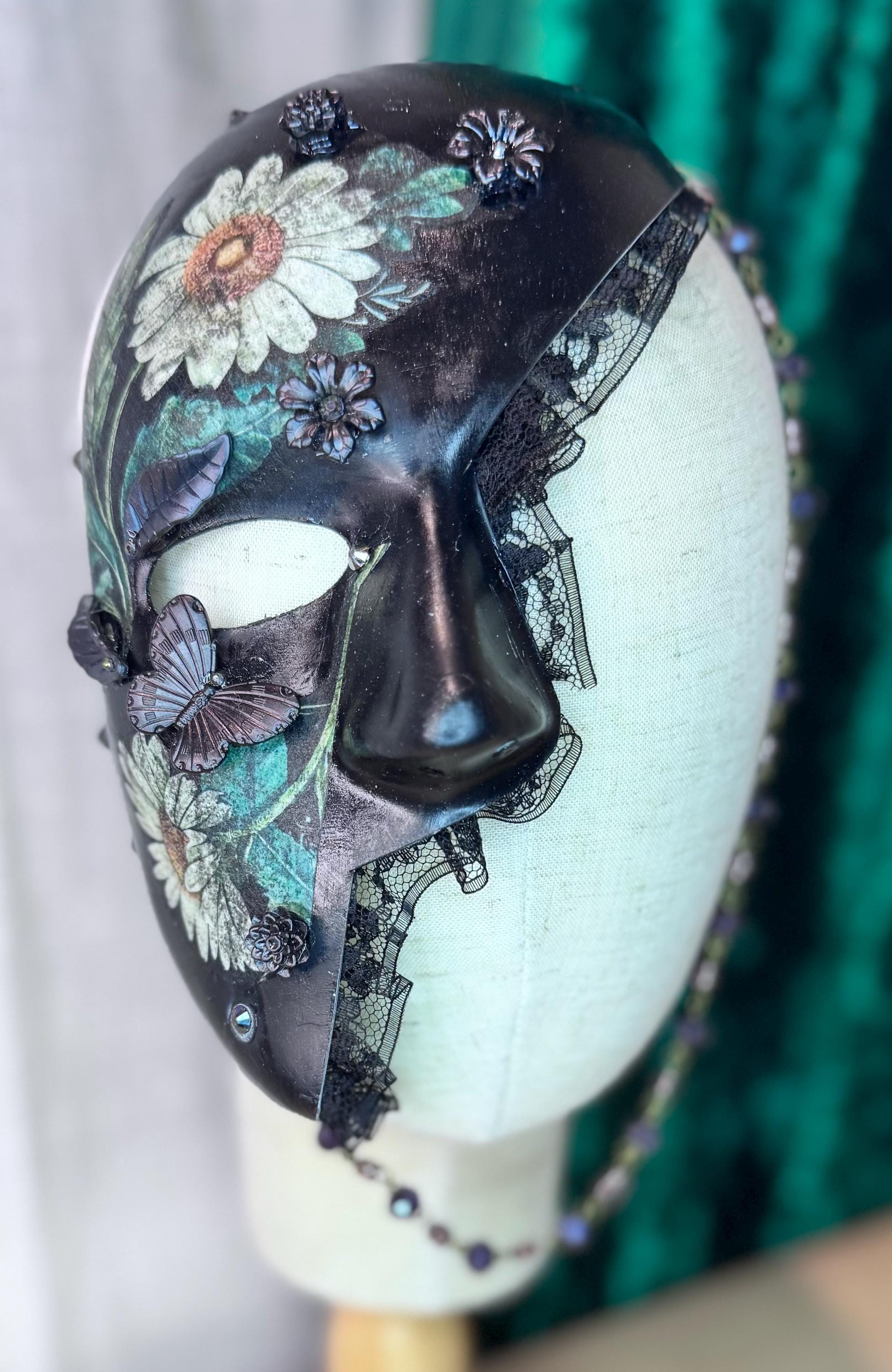 Gothic Masquerade Half Mask: Daisies, Butterfly, Lace Venetian Costume ...