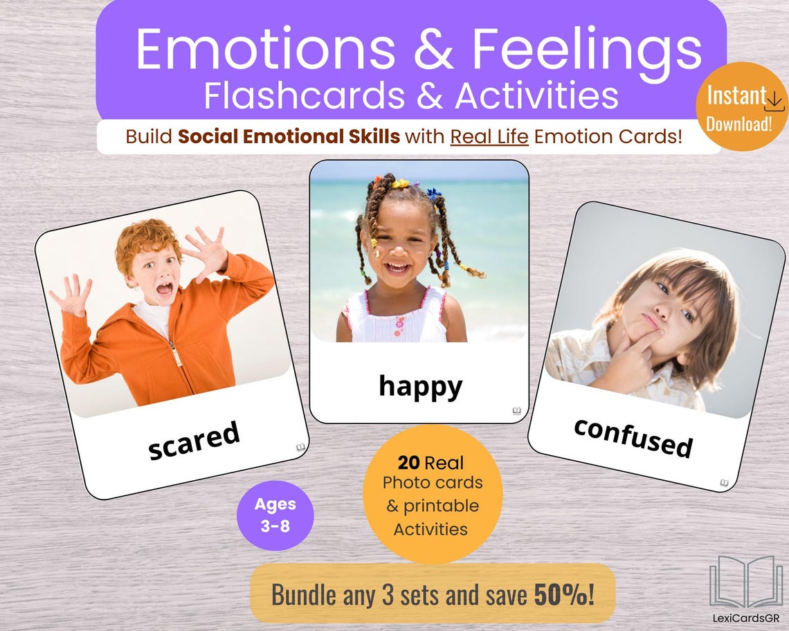 Emotions Flashcards for Kids: Montessori & ESL Learning (PDF Printables ...