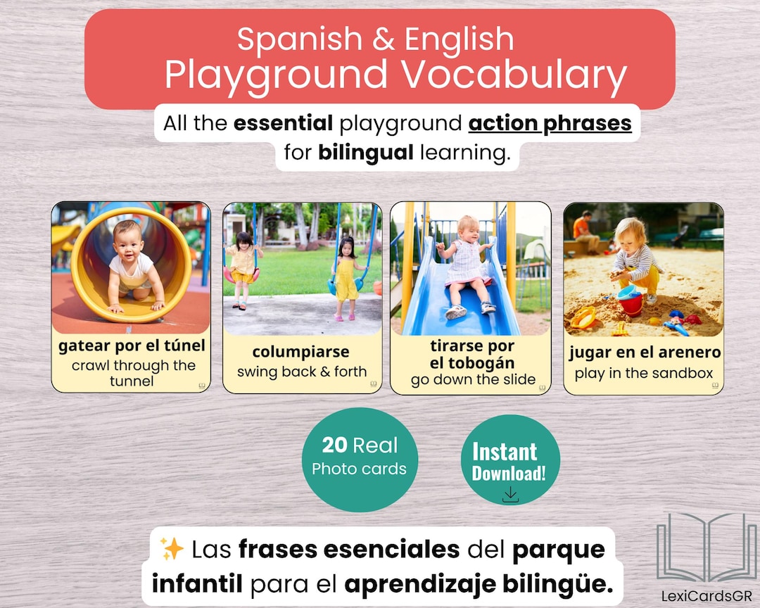Playground Flashcards for Kids, Spanish English Bilingual Learning ...