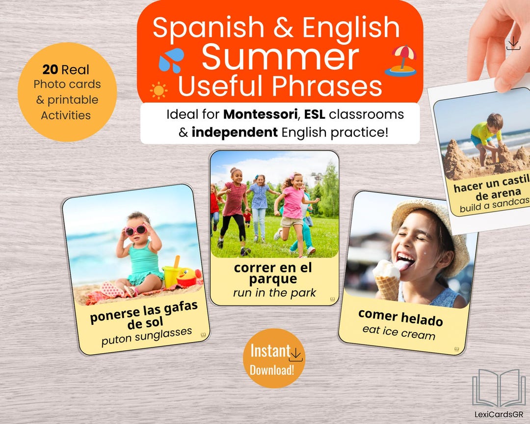 Summer Phrases Flashcards • Bilingual English–spanish Cards • Real ...