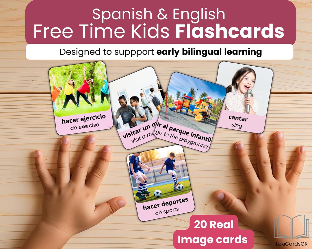 20 Bilingual English Spanish Flashcards • Real Images • Free Time ...