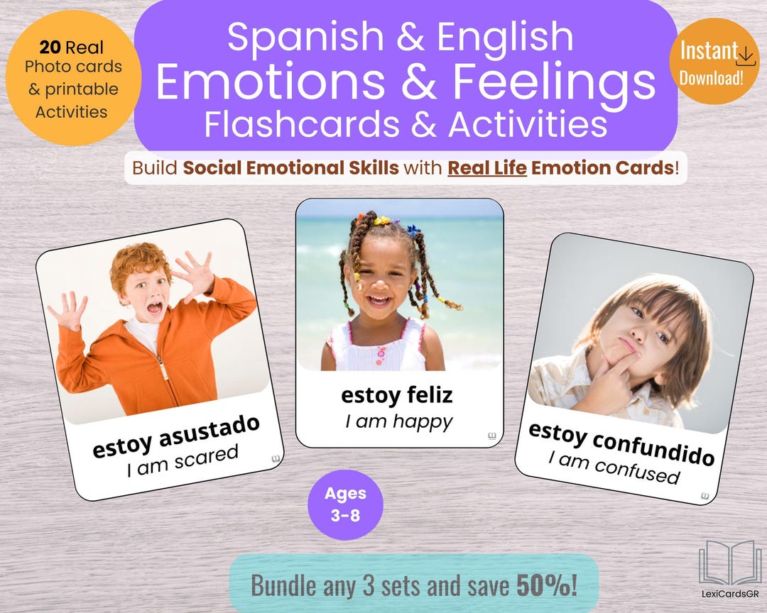 Feelings and Emotions Flashcards | Spanish-english Bilingual Printable ...