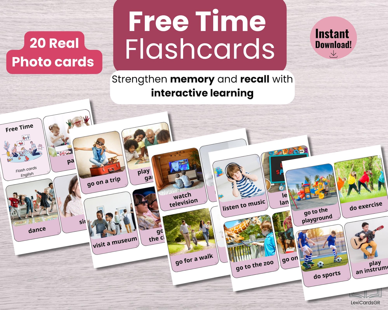 Free Time Vocabulary Flashcards | Real Photo English Learning Cards for ...