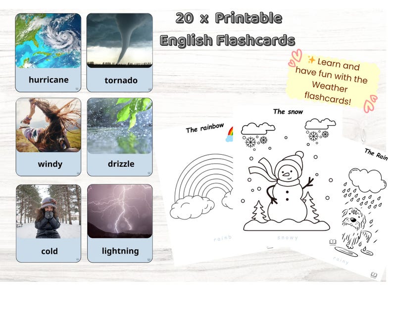 Weather Flashcards for Kids | Printable Weather Cards | Montessori, ESL ...