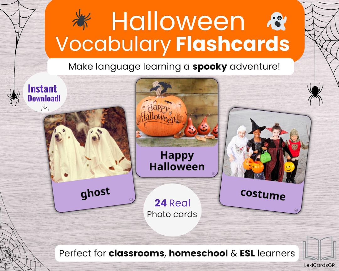 Halloween Vocabulary Flashcards: Real Photo Cards for ESL, Preschool ...