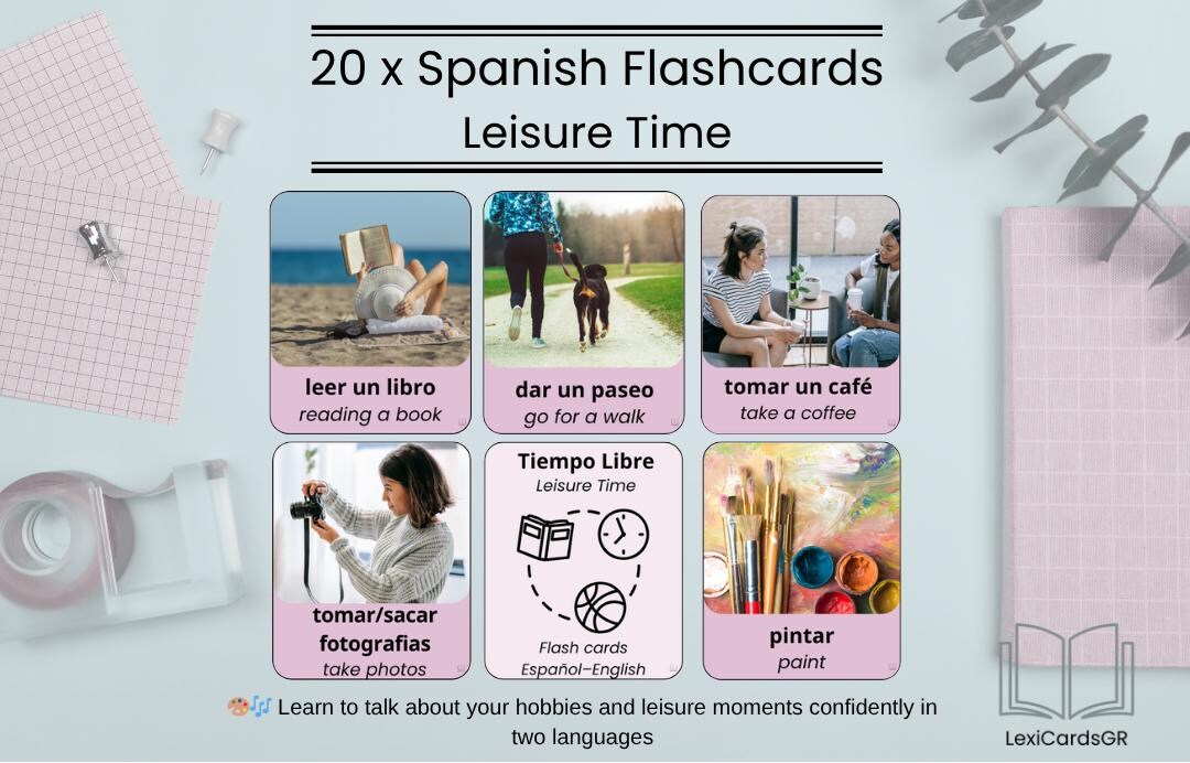 Leisure Time Spanish-english Flashcards | Realistic Photos Flashcard ...