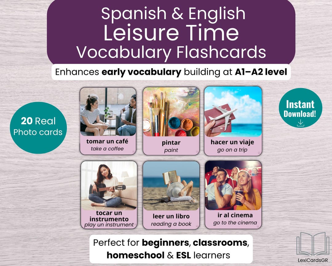 Spanish English Flashcards for Kids | Bilingual Leisure Activities Vocabulary | Printable PDF ...