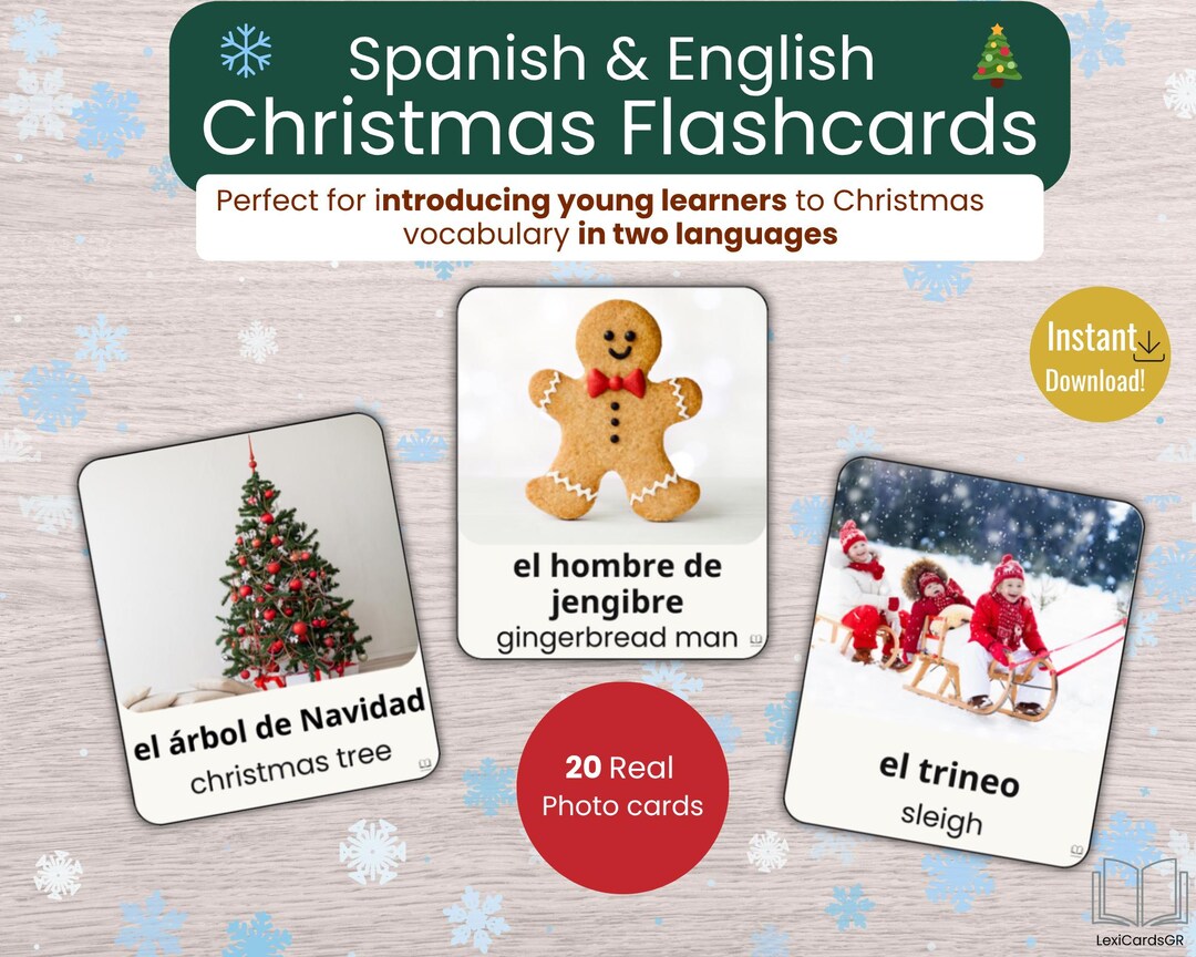 Christmas Bilingual Flashcards | English Spanish Holiday Vocabulary ...