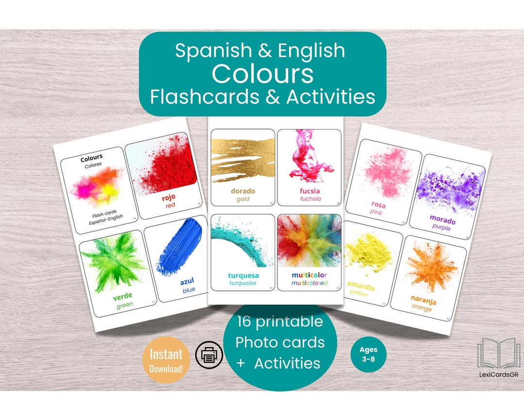Colours Spanish English Flashcards | Bilingual Printable Colors Cards ...