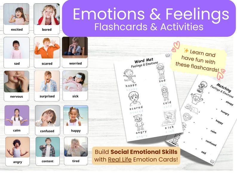 Emotions Flashcards for Kids: Montessori & ESL Learning (PDF Printables ...