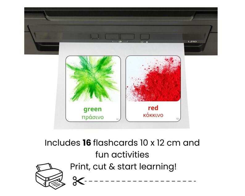 Colours Flashcards English Greek | Bilingual Printable Set | Learn ...