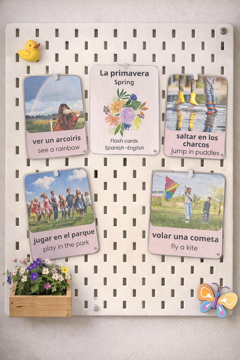 Spring Vocabulary Flashcards for Kids, Spanish English Bilingual ...