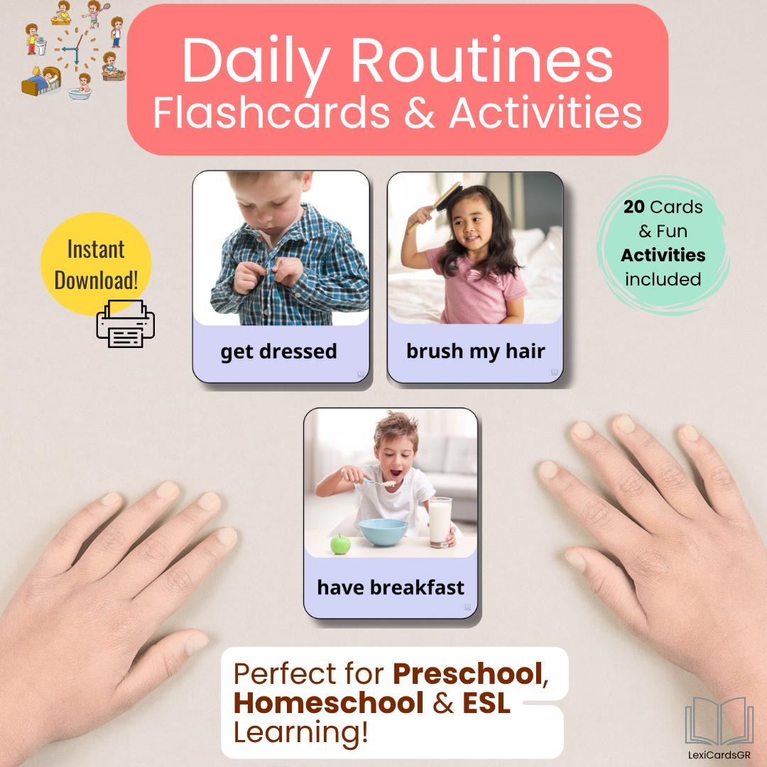 Daily Routine Flashcards for Kids | Real Photo Morning & Evening ...
