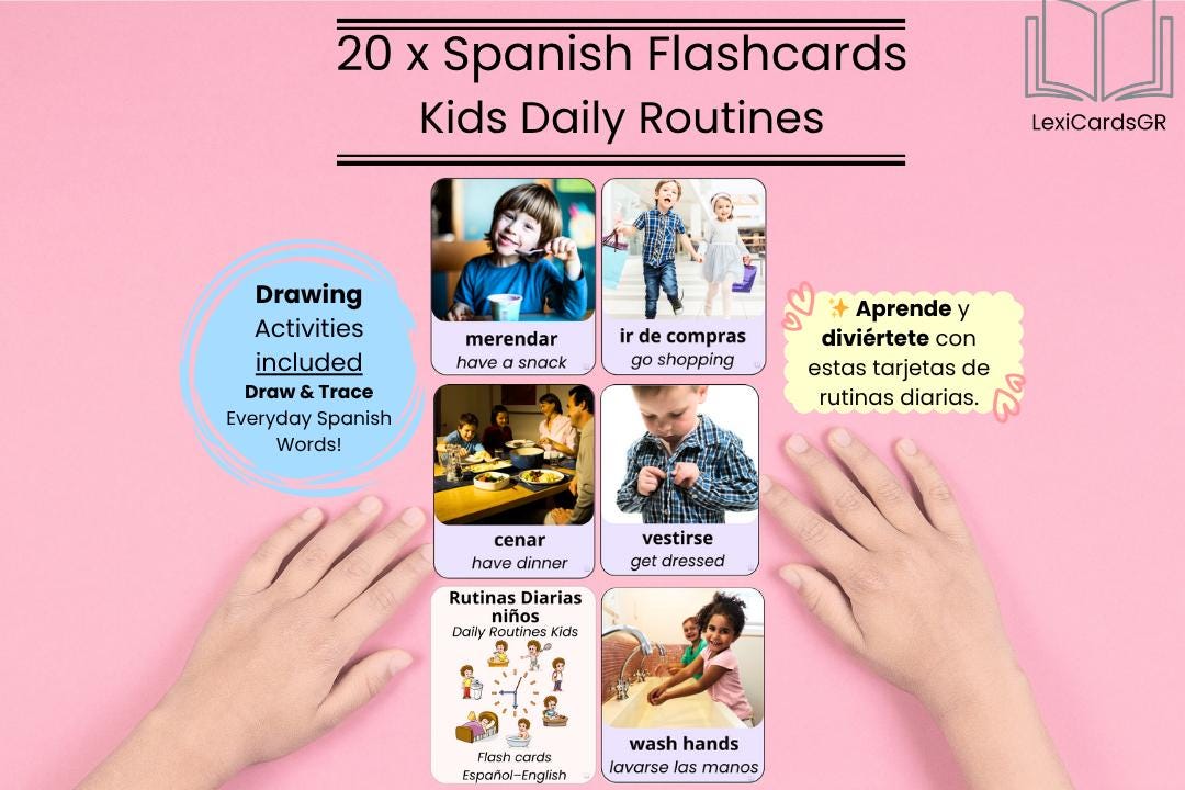 Kids Daily Routine Spanish-english Flashcards | Realistic Photos Flash ...