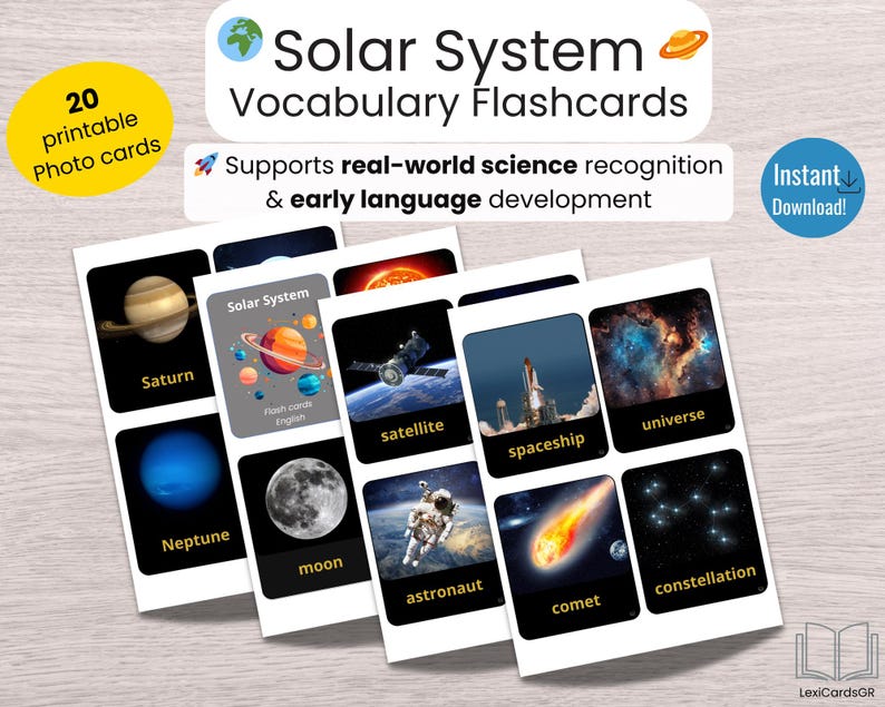Solar System and Space Flashcards | Real Photo Planets Cards for STEM ...