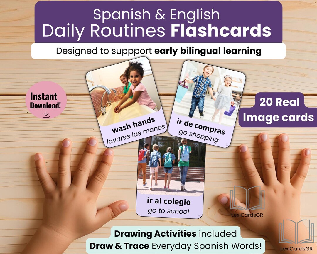 Tarjetas de vocabulario de rutina diaria en inglés y español / Tarjetas ...