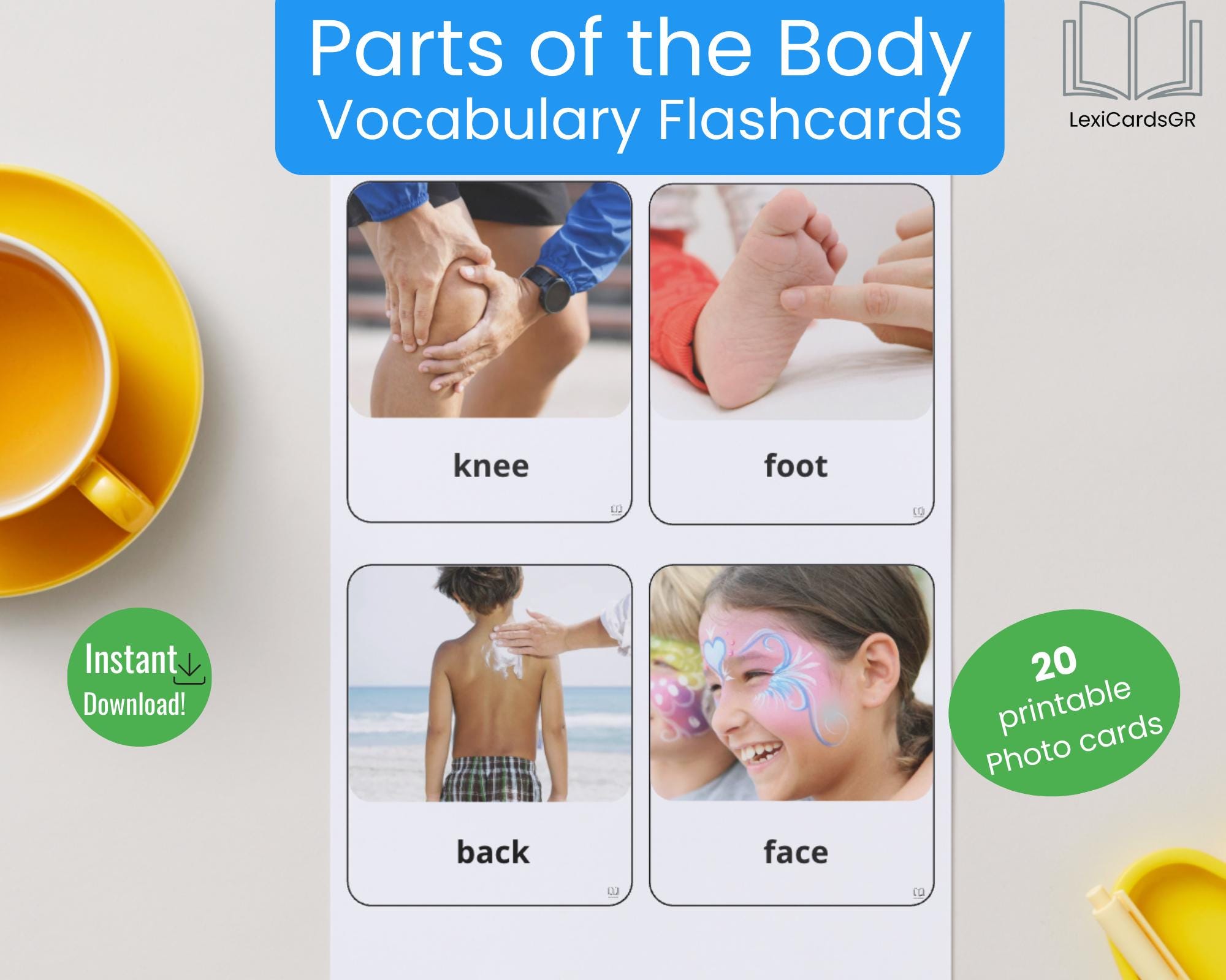 Body Parts Flashcards Real Photos | 20 English Learning Cards for ...
