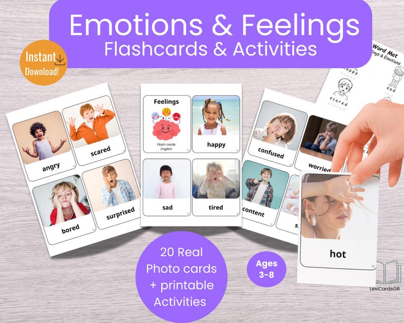 Emotions & Feelings Flashcards for Kids | Montessori-inspired Printable ...