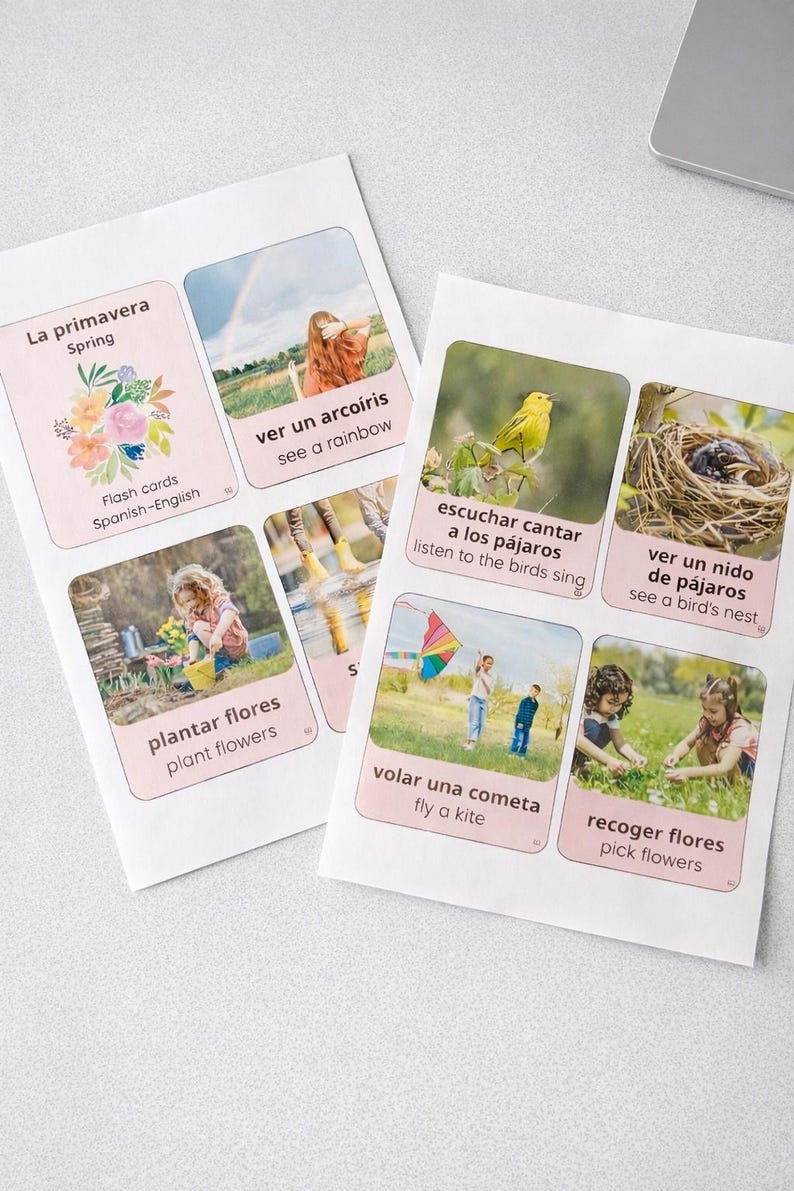 Spring Vocabulary Flashcards for Kids, Spanish English Bilingual ...